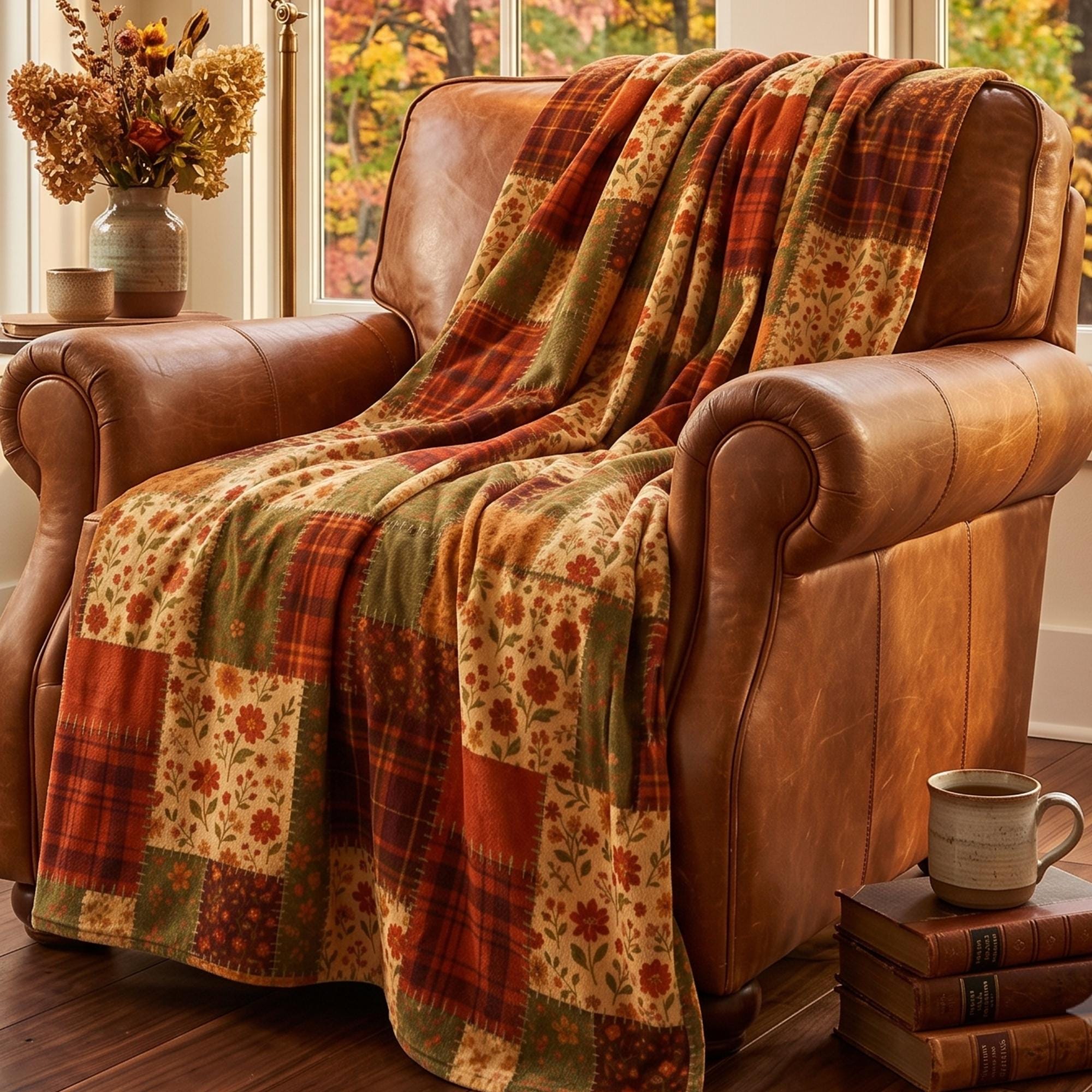 Lightweight Printed Patchwork Plush Blanket, Fall Quilt Style Throw ...