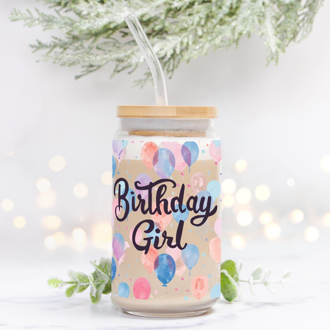 Birthday Girl Glass Tumbler Cute Balloon Party Cup, Tween Birthday Gift ...