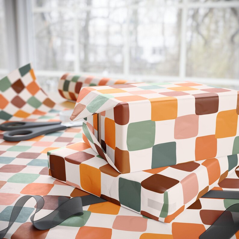 Checkered Wrapping Paper Roll, Retro Checkerboard Gift Wrap, Mid ...