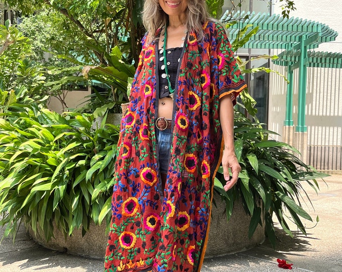 Handmade Boho Chiffon Kimono With Colorful Hand Embroidery. Two Options ...