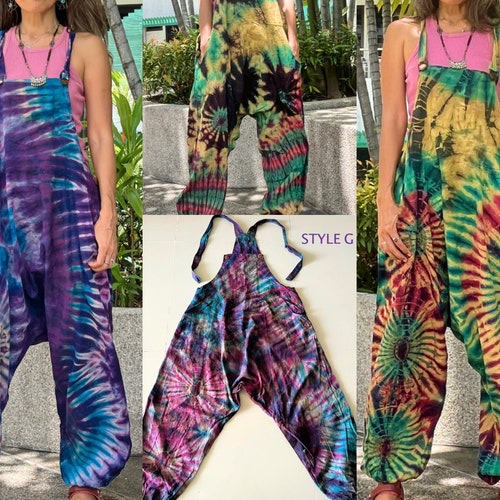 Tie Dye Hippie Harem Jumpsuit With Pockets Unisex Hippy Etsy
