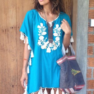 Happy Flower Power Cotton Kaftan With Hand Embroider / Embroidered ...