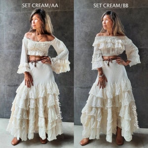 Boho 2 Pieces Wedding Set ,ruffle Maxi Skirt,boho Layered Skirt,cream ...