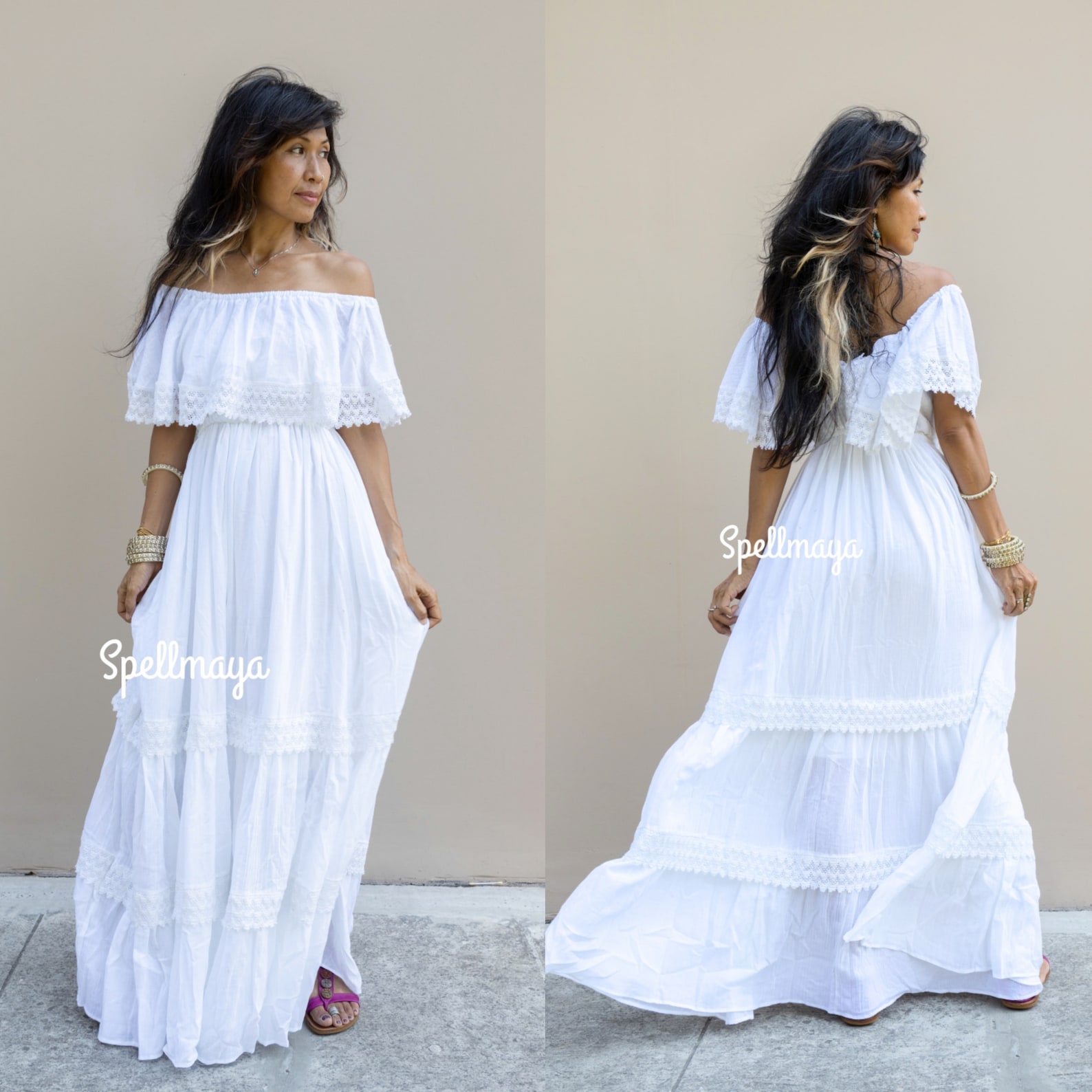 Bohemian Wedding Dress ,off the Shoulder White Dress, Raw Cotton Long ...