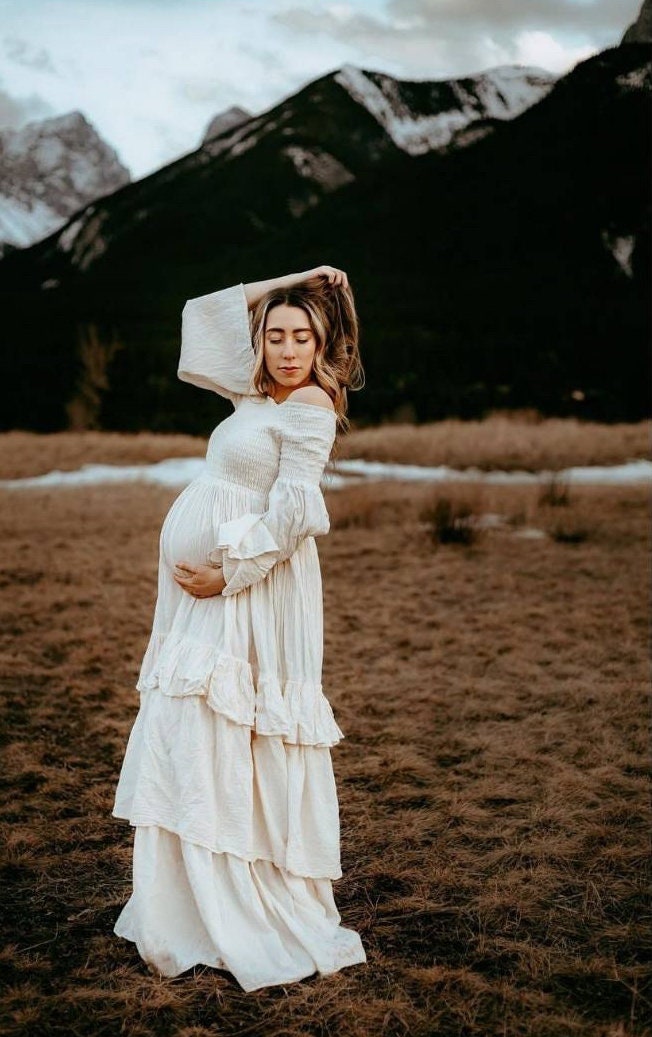 Boho Ruffle off White Maxi Dressboho Wedding Dresslayered - Etsy