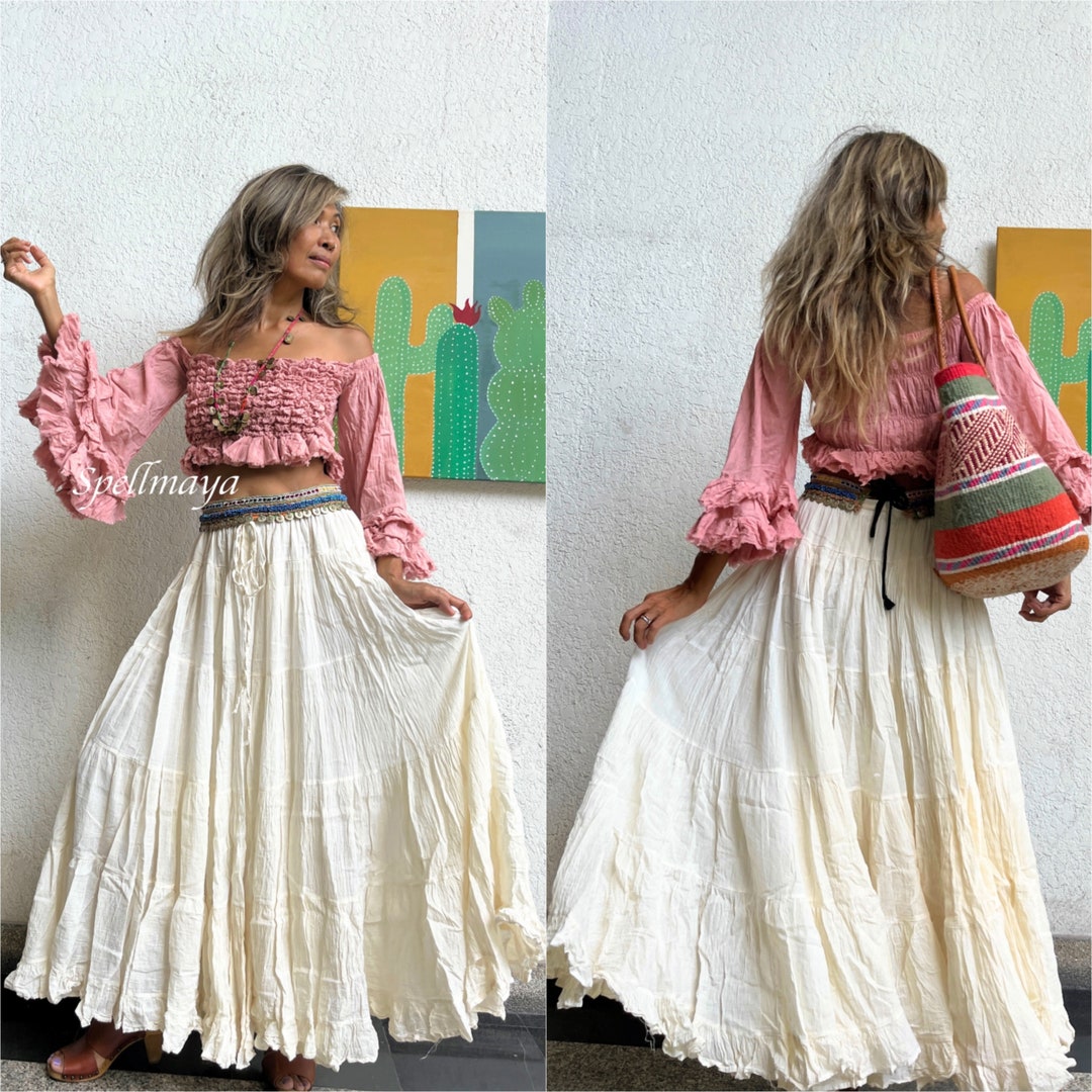 Boho 2 Piece Set in Skirtpink Crop Topbell Sleeve - Etsy