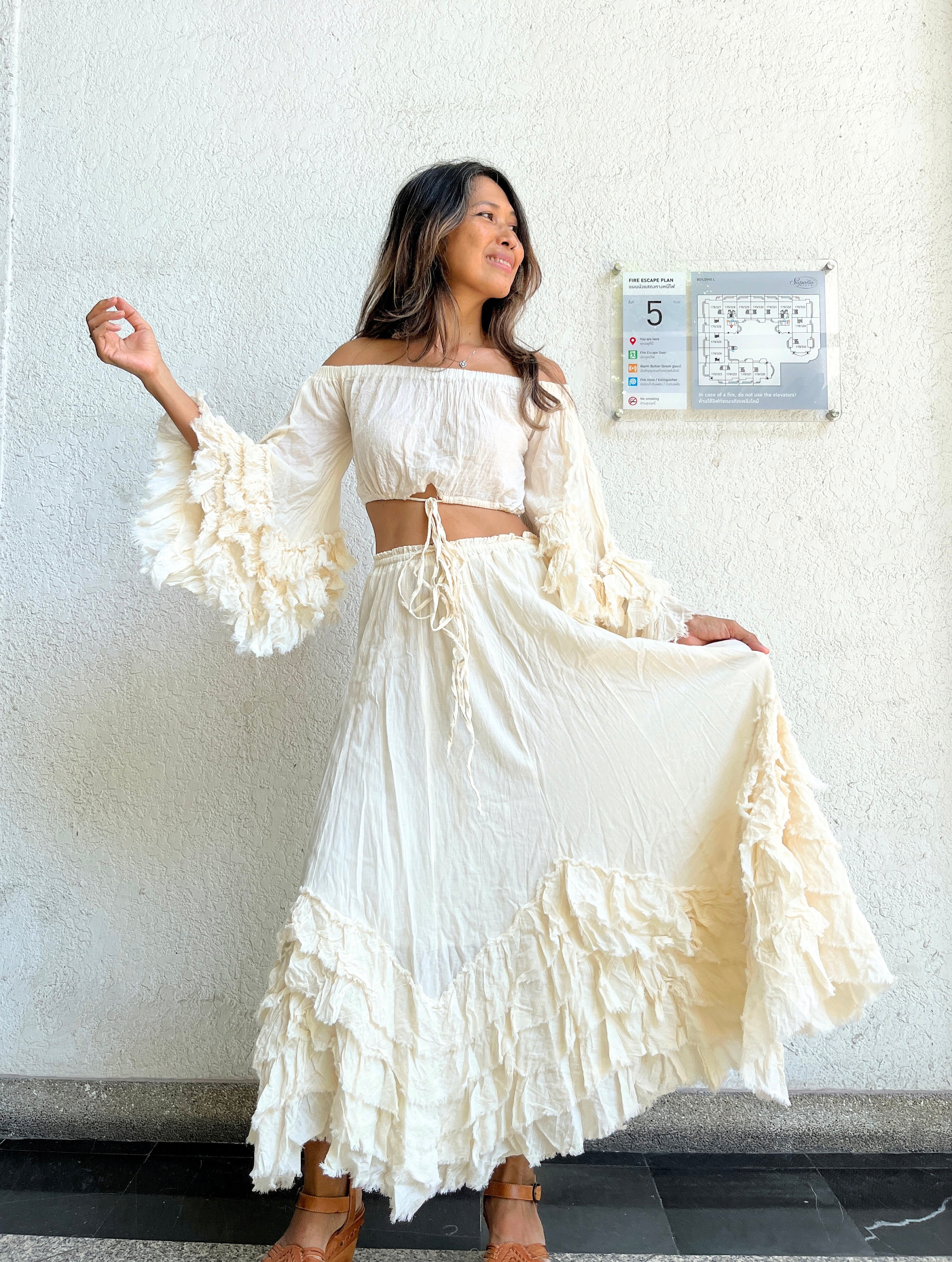 Handmade Cotton Crop Top/angle Sleeves Crop Top,gypsy Ruffled Sleeves ...
