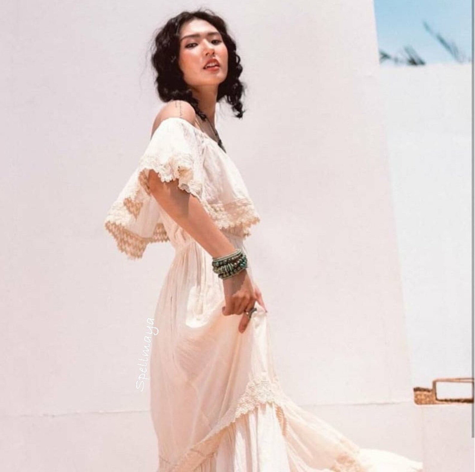 Bohemian Wedding Dress ,off the Shoulder White Dress, Raw Cotton Long ...