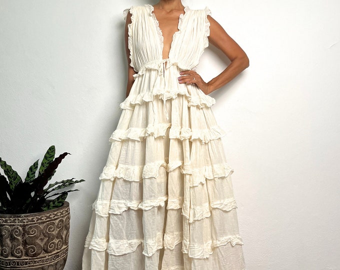 Boho Wedding Dress,ruffle Cream Maxi Dress,maternity for Photoshoot ...