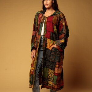 Boho Patchwork Long Coat / Jacket With Pocket/hoody Patchwork Soft ...