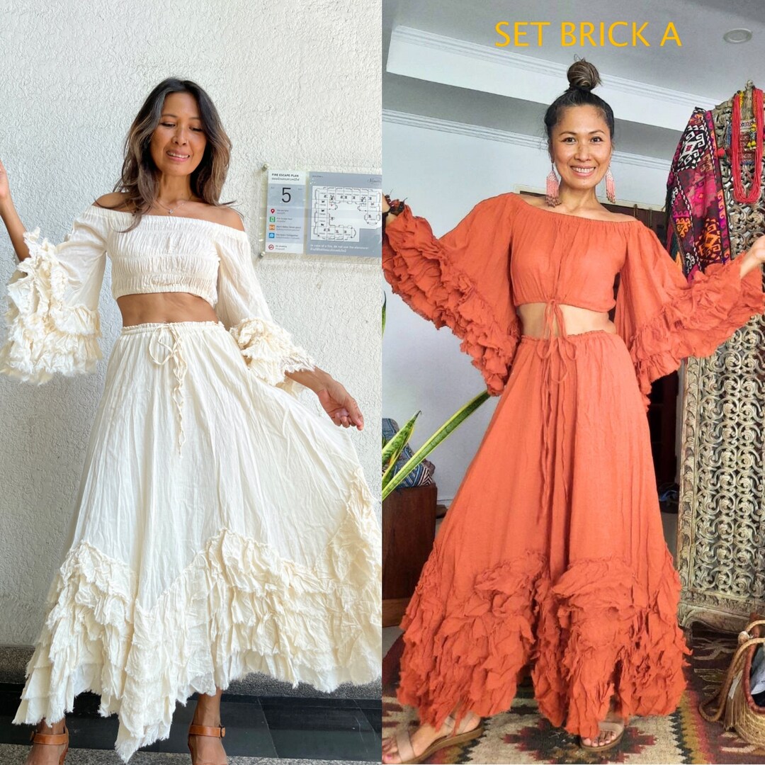 Boho 2 Piece Set Ruffled Sleeve Blouseoff the Shoulder - Etsy