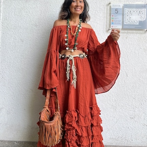 Boho Crop Top Maxi Ruffle Skirt Set ,two Piece Cotton Maternity Set ...