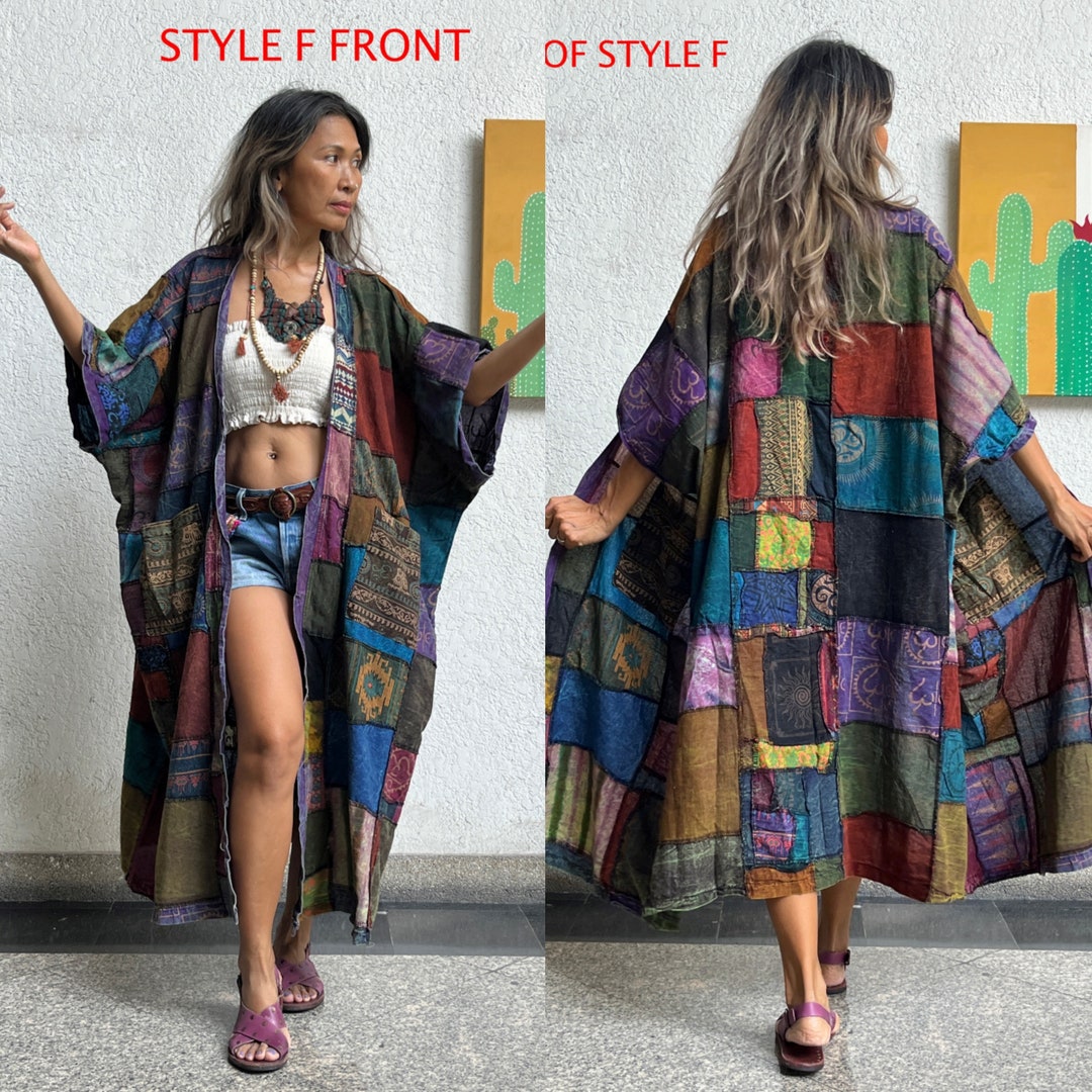 Handmade Patchwork Kimono Duster,patchwork Cardigan,patchwork Plus Size ...