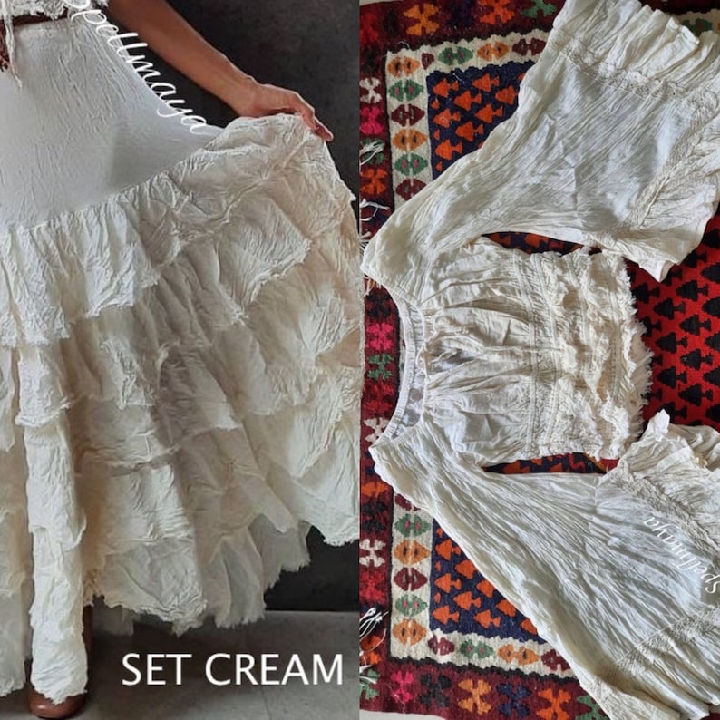 Boho 2 Piece Set in Skirt,2 Piece Top and Skirt Set,off White Top and ...