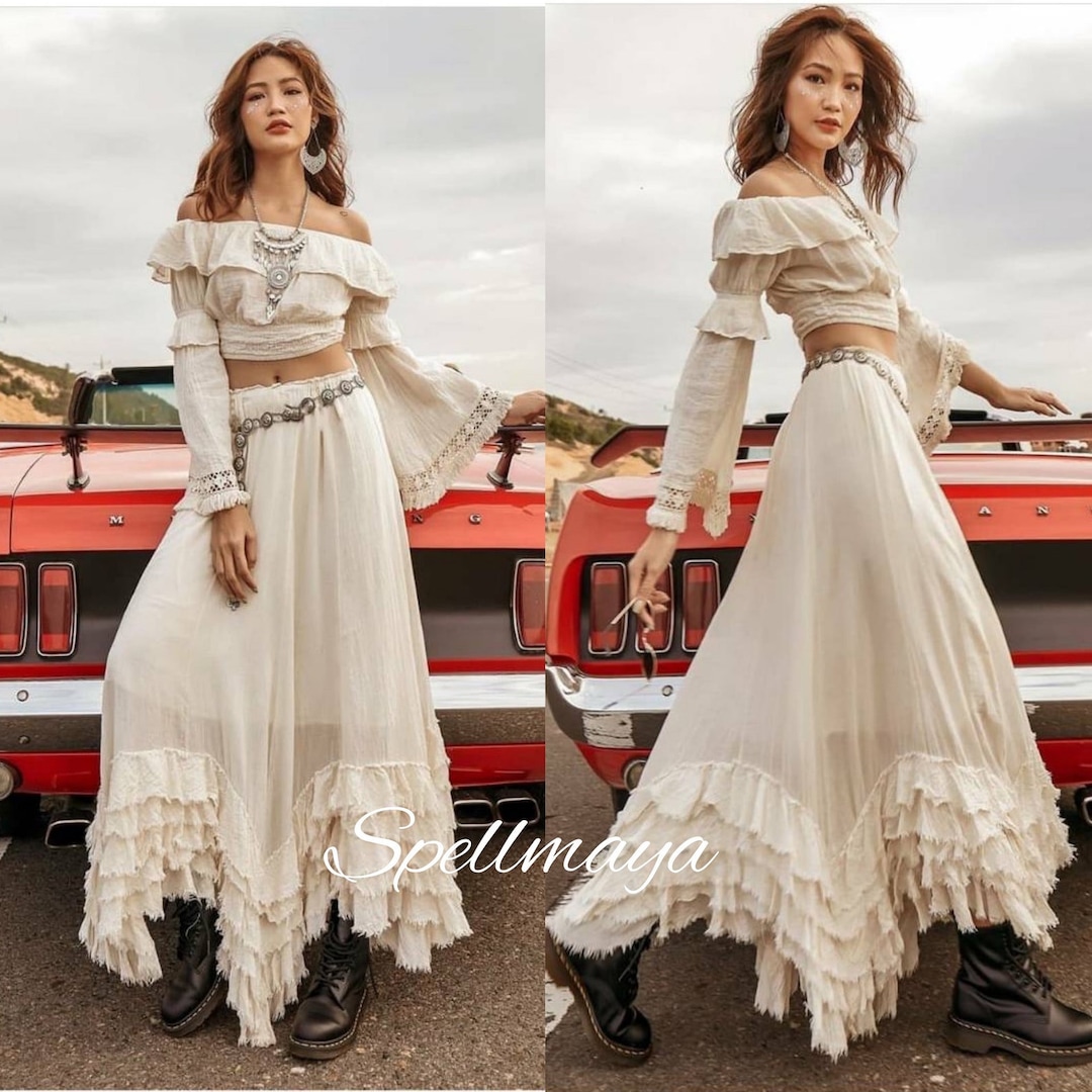 Bohotwo Piece Set,cotton Crop Top Ruffle Skirt,boho Wedding Set ...