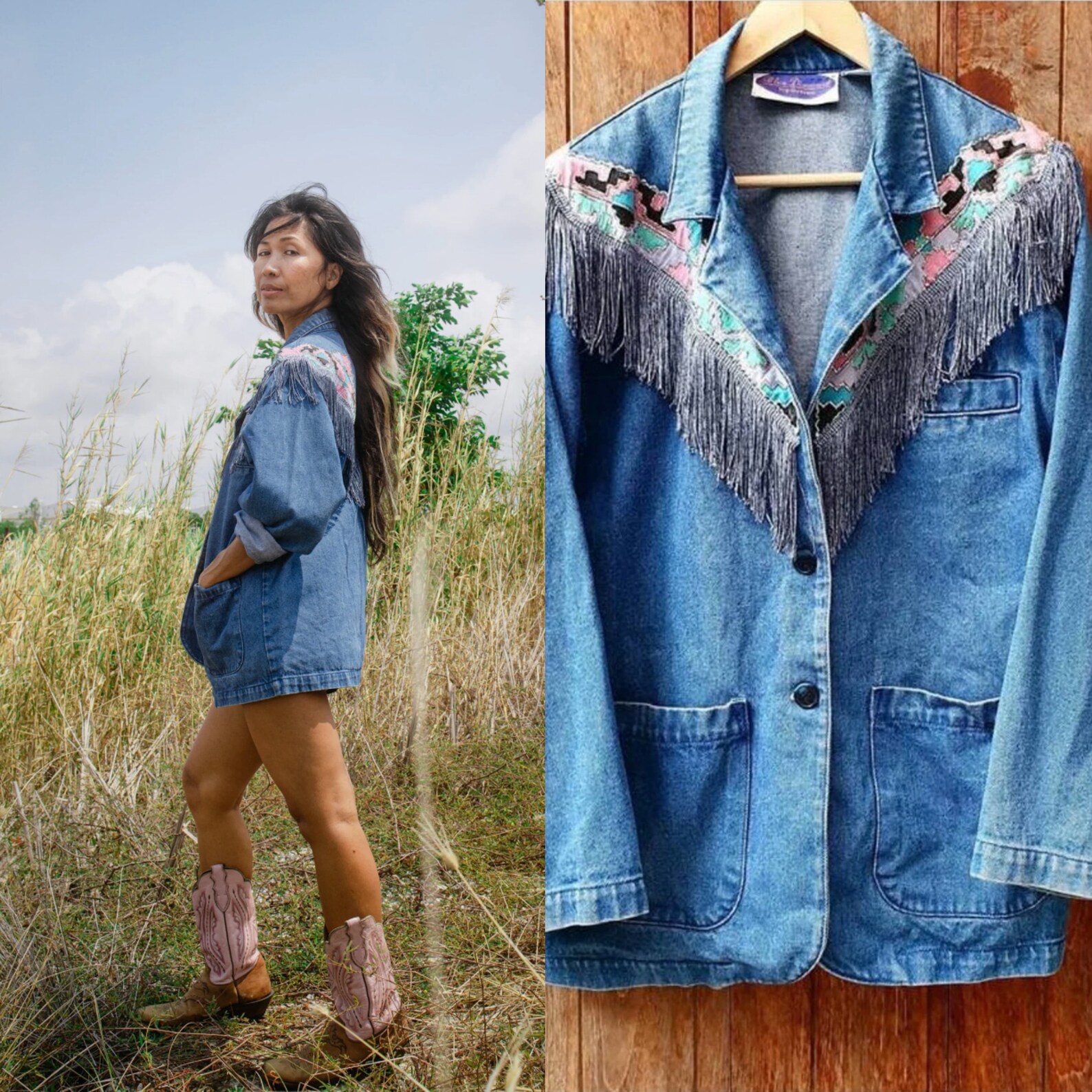 Vintage Denim South West Jacketvintage Fringe Jacketboho - Etsy