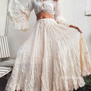 Boho Two Piece Set Maxi Skirt,two Piece Set Cotton Ruffle Crop Top With ...