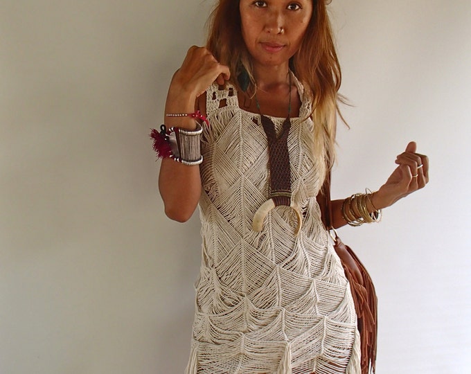 Bohemian Style Macrame Dress With Fringe - Etsy