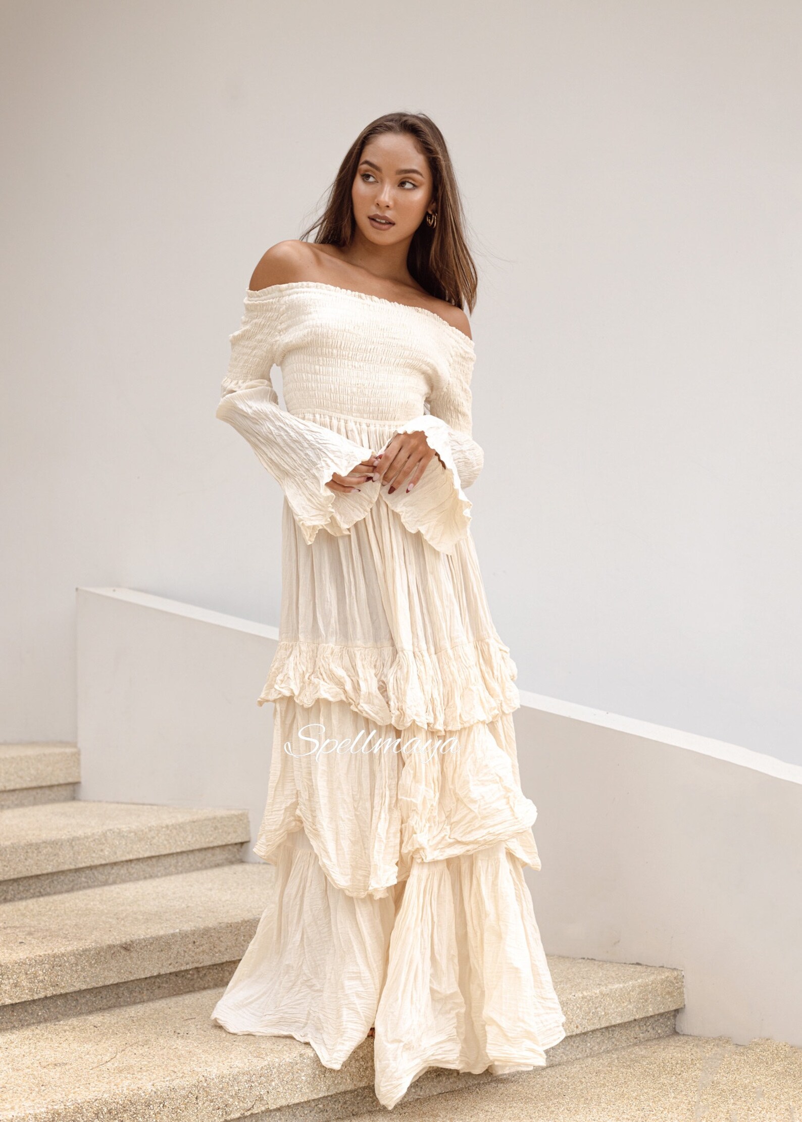 Boho Ruffle off White Maxi Dressboho Wedding Dresslayered - Etsy