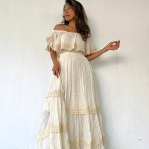 Bohemian Wedding Dress ,off the Shoulder White Dress, Raw Cotton Long ...