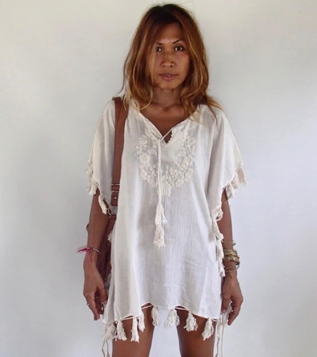 Happy Flower Power Cotton Kaftan With Hand Embroider / Embroidered ...