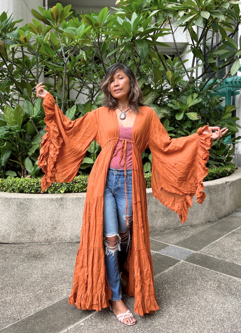 Boho Maxi Ruffled Duster Kimonoboho Long Jacketfestival - Etsy