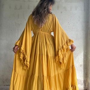 Boho Mustard Maxi Ruffled Duster Kimono,boho Long Jacket,festival ...
