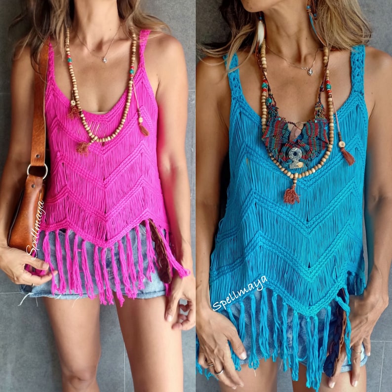 Bohemian Crochet Fringe Tank Top 10 colorsBoho Fringe | Etsy