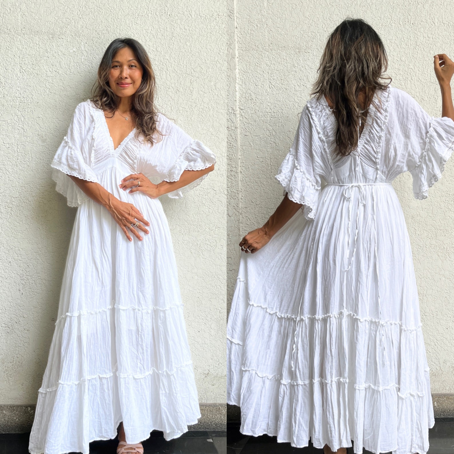 Bohemian Cream Wedding Dress/boho Lace Trim Cotton Maxi Dress,gown ...