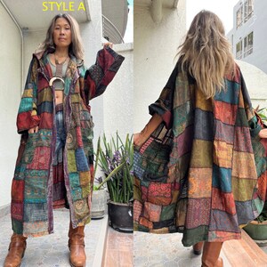 Boho Patchwork Long Coat / Jacket With Pocket/hoody Patchwork Soft ...