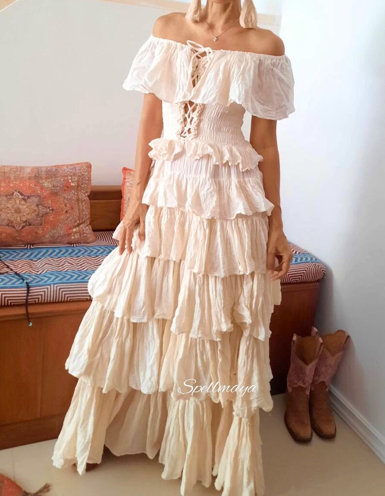 Bohemian Lace up Wedding Dressboho Ruffle Smocked Maxi Dress - Etsy