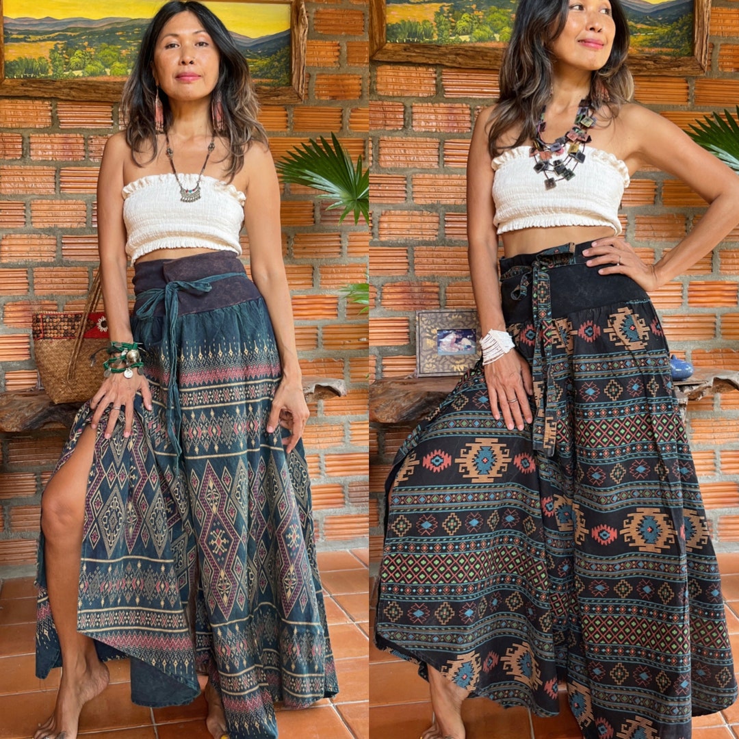 Boho Hippie Cotton Pants,tired Wide Leg Cotton Pants,block Printed ...