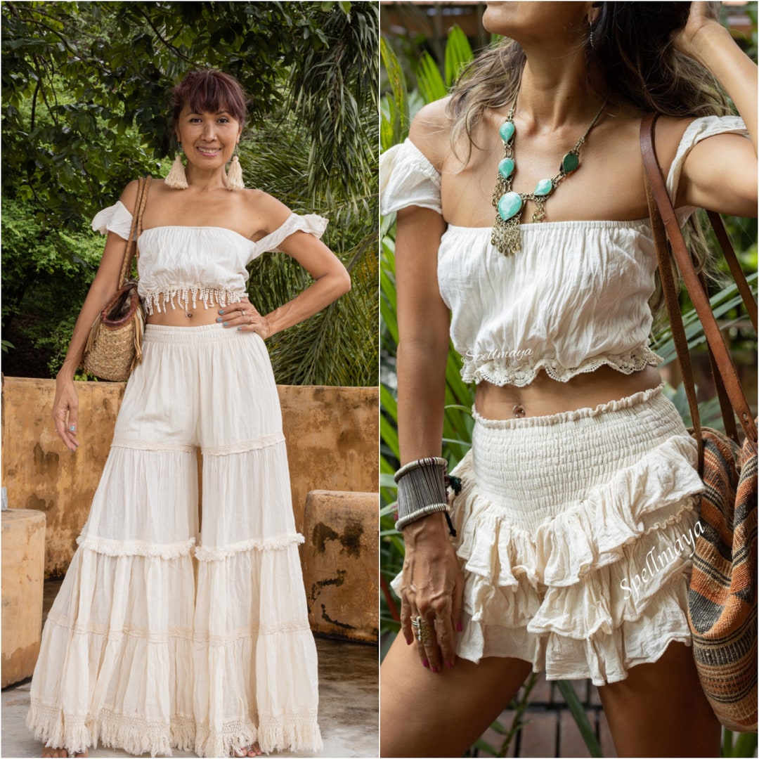 Bohemian Raw Cotton Crop Top,boho Mini Cotton With Lace Trim Top,hippie ...