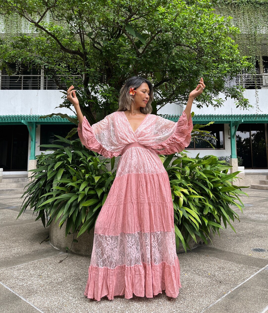 Boho Pink Wedding Dress,boho Lace Trim Maxi Dress,photoshoots Wedding ...