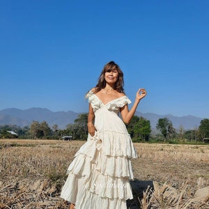 Boho Ruffle Wedding Dresswhite Wedding Dressboho Layer Maxi - Etsy