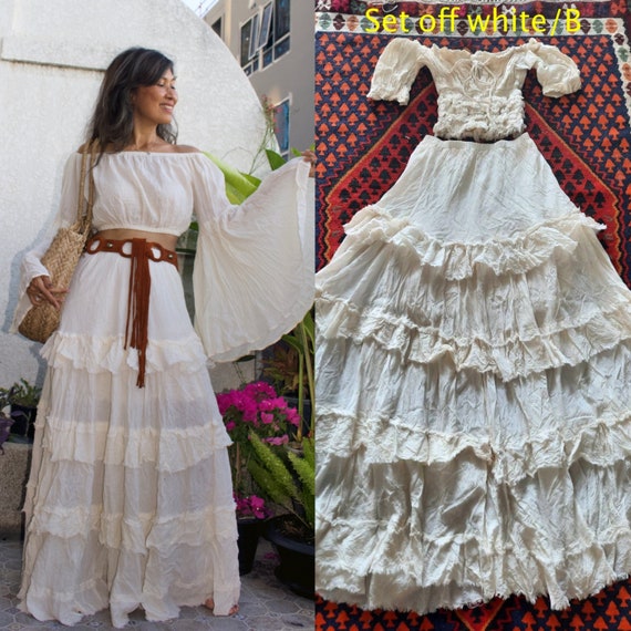 Boho Ruffled Set Crop and Skirtboho Wide Sleeve Blouse and - Etsy