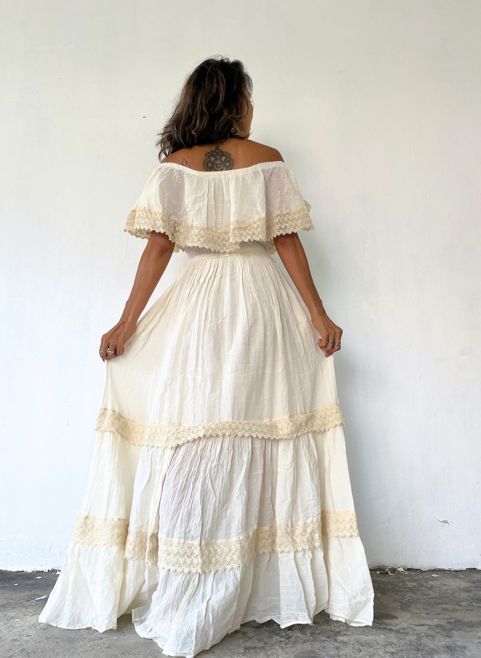 Bohemian Wedding Dress ,off the Shoulder White Dress, Raw Cotton Long ...