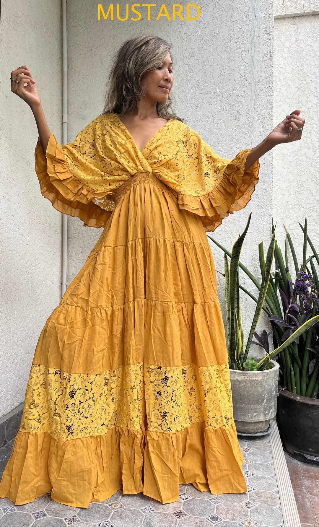 Boho Magenta Lace Trim Maxi Dress/kaftan Wedding Dress/ruffle Wedding ...