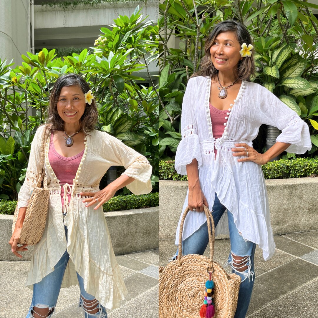 Boho High Low Duster,beige Duster,white Duster,boho Cardigan,festival Long Jacket,ruffle Duster ...