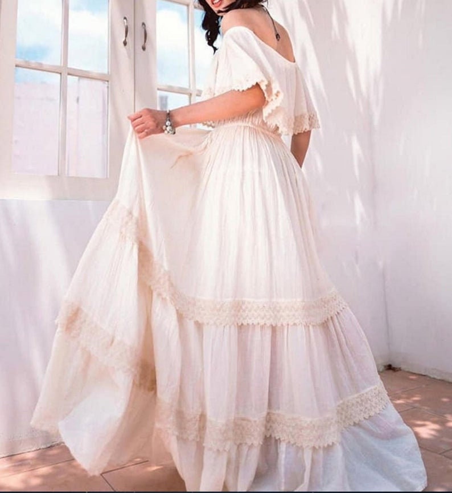 Bohemian Wedding Dress off the Shoulder White Dress Raw - Etsy