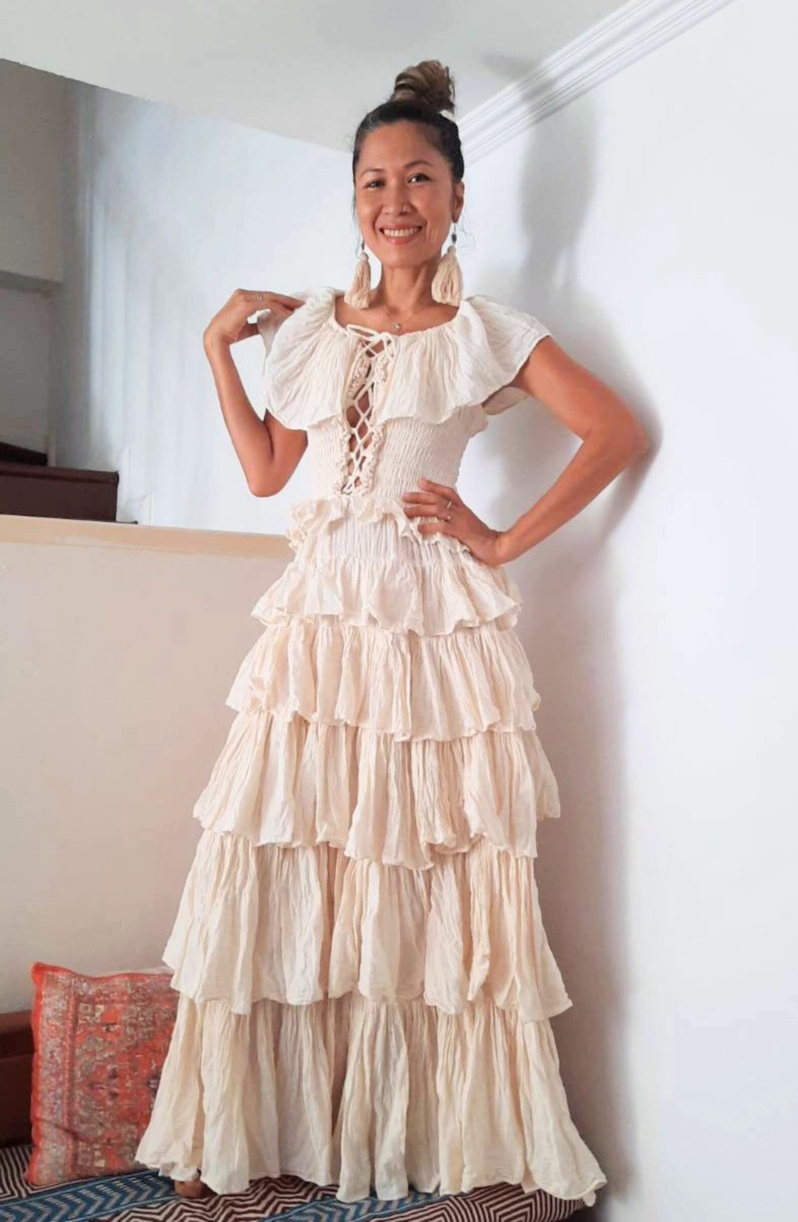 Bohemian Lace up Wedding Dressboho Ruffle Smocked Maxi Dress - Etsy