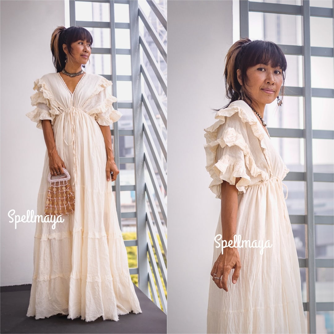 Boho Cream Wedding Dress,maternity for Photoshoot Maxi Dress,ruffle ...