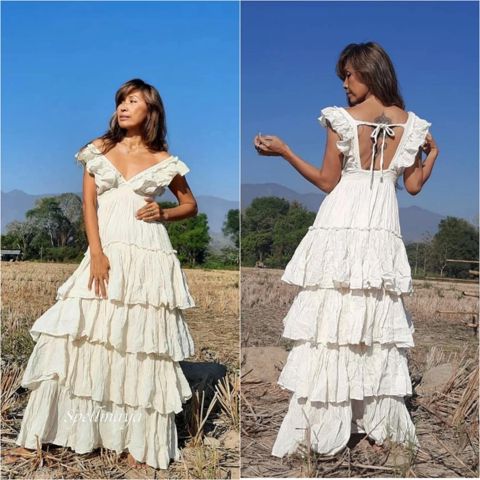 Boho Ruffle Wedding Dressboho Wedding Dressboho Layer Maxi - Etsy