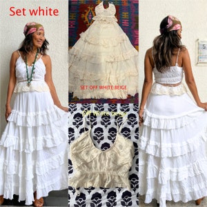 Boho 2 Piece Set in Skirt,cotton Ruffle Maxi Skirt,boho Halter Crop Top ...
