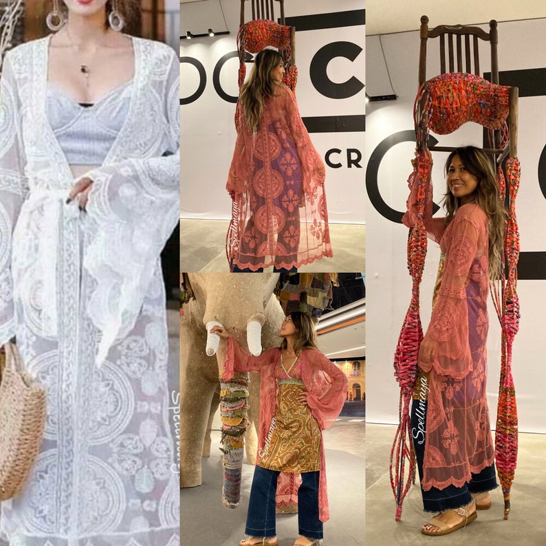 Bohemian Long Lace Jacket/boho Long Lack Kimono/festival Black - Etsy