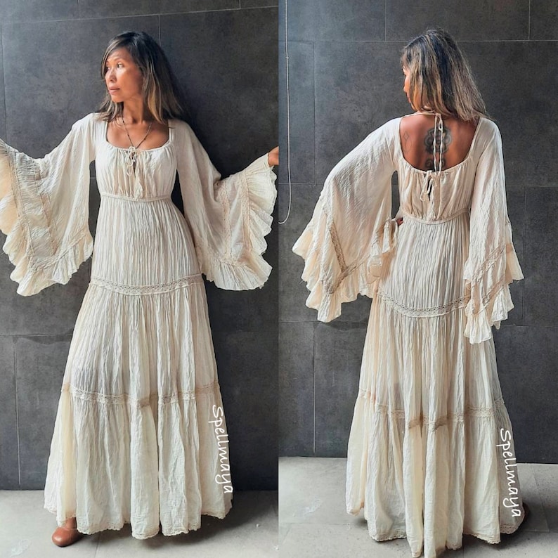 Bohemian Cream Wedding Dressboho Flare Sleeve Maxi Etsy