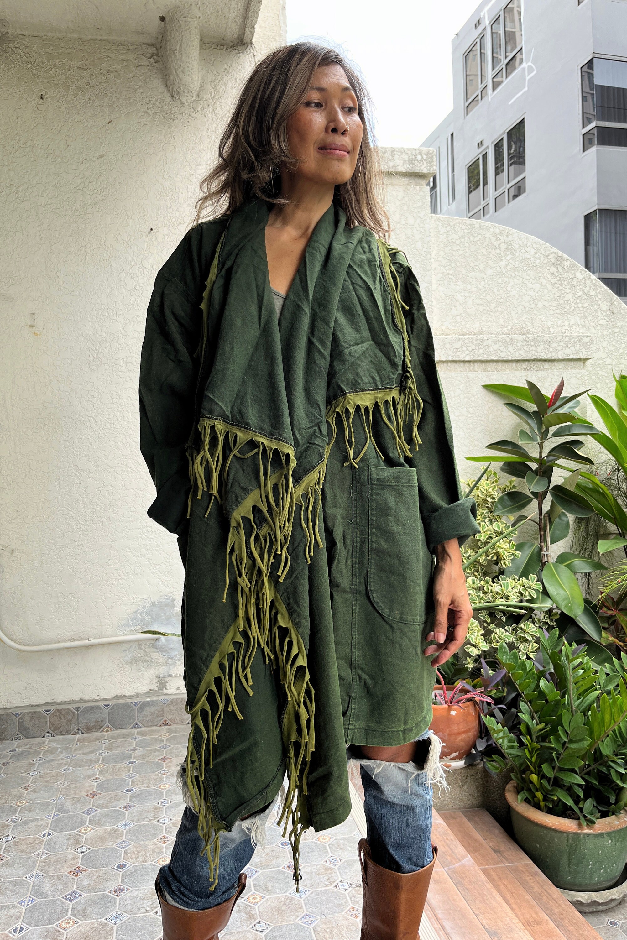 Handmade Boho Fringe Duster,hippie Cotton Fringe Wrap Jacket Handmade Boho Fringe Duster,hippie Cotton Fringe Wrap Jacket