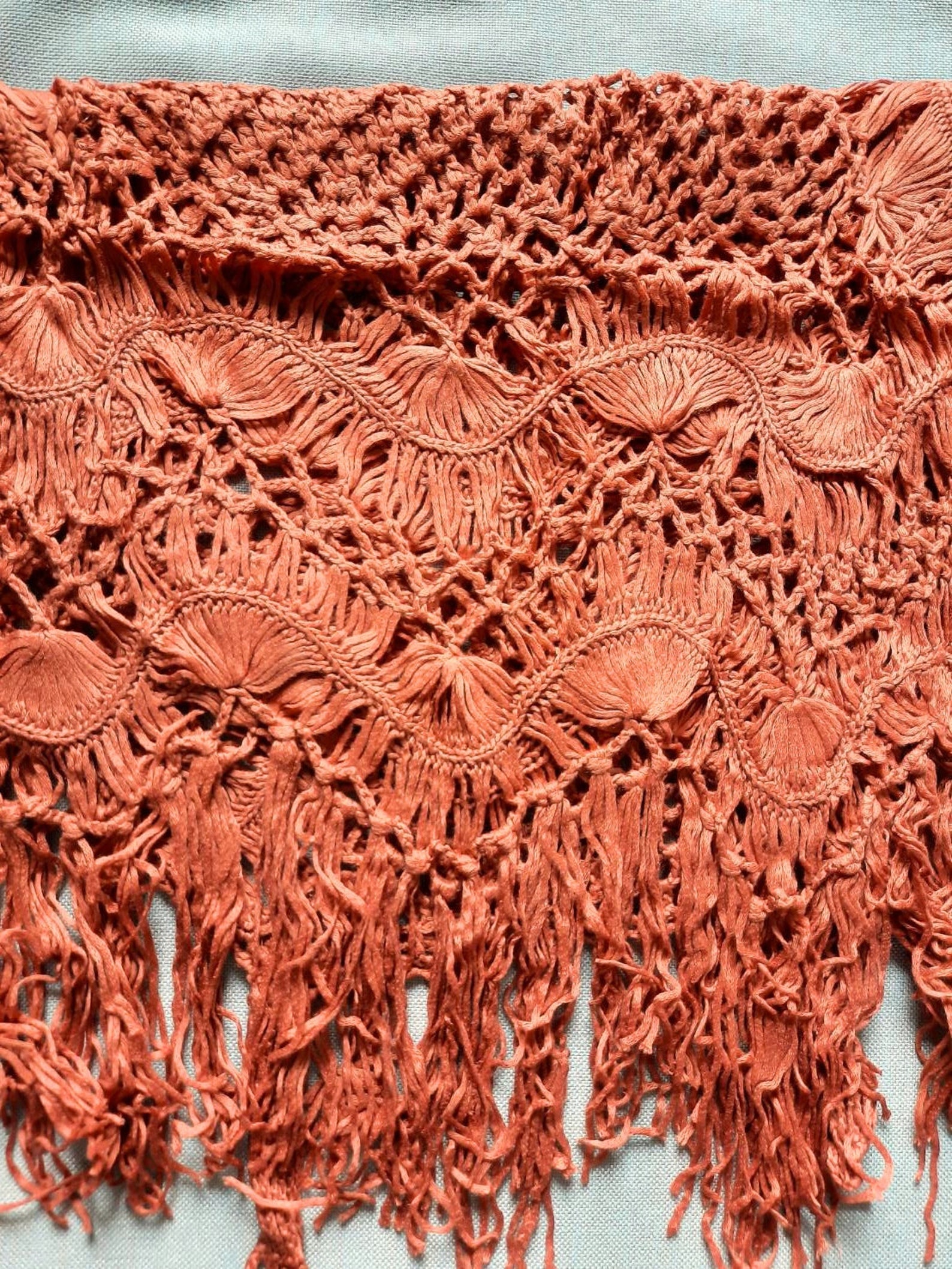 Half Moon in Color- Crochet Dress With Fringe- Off-white, Forest Green ...