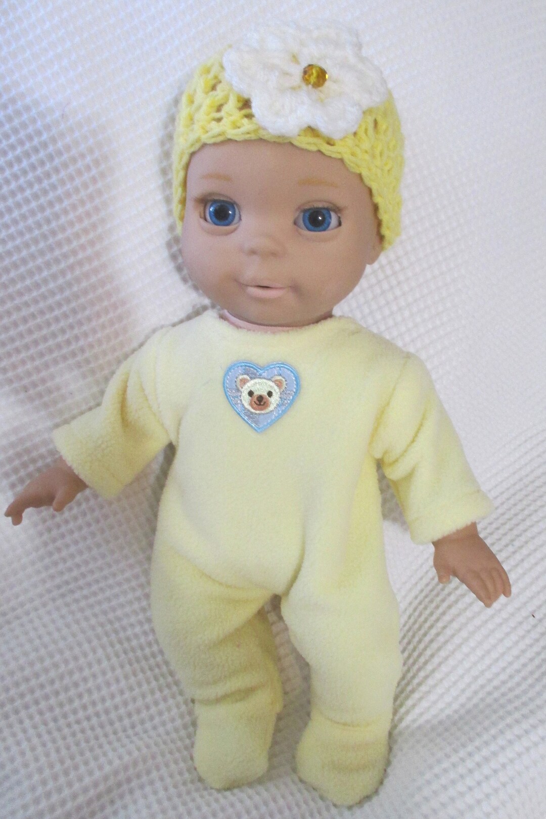 Newborn Luvabella Doll Clothes 2pc Thick And Soft Fleece Footed Sleeper And Hand Crochet Hat Set