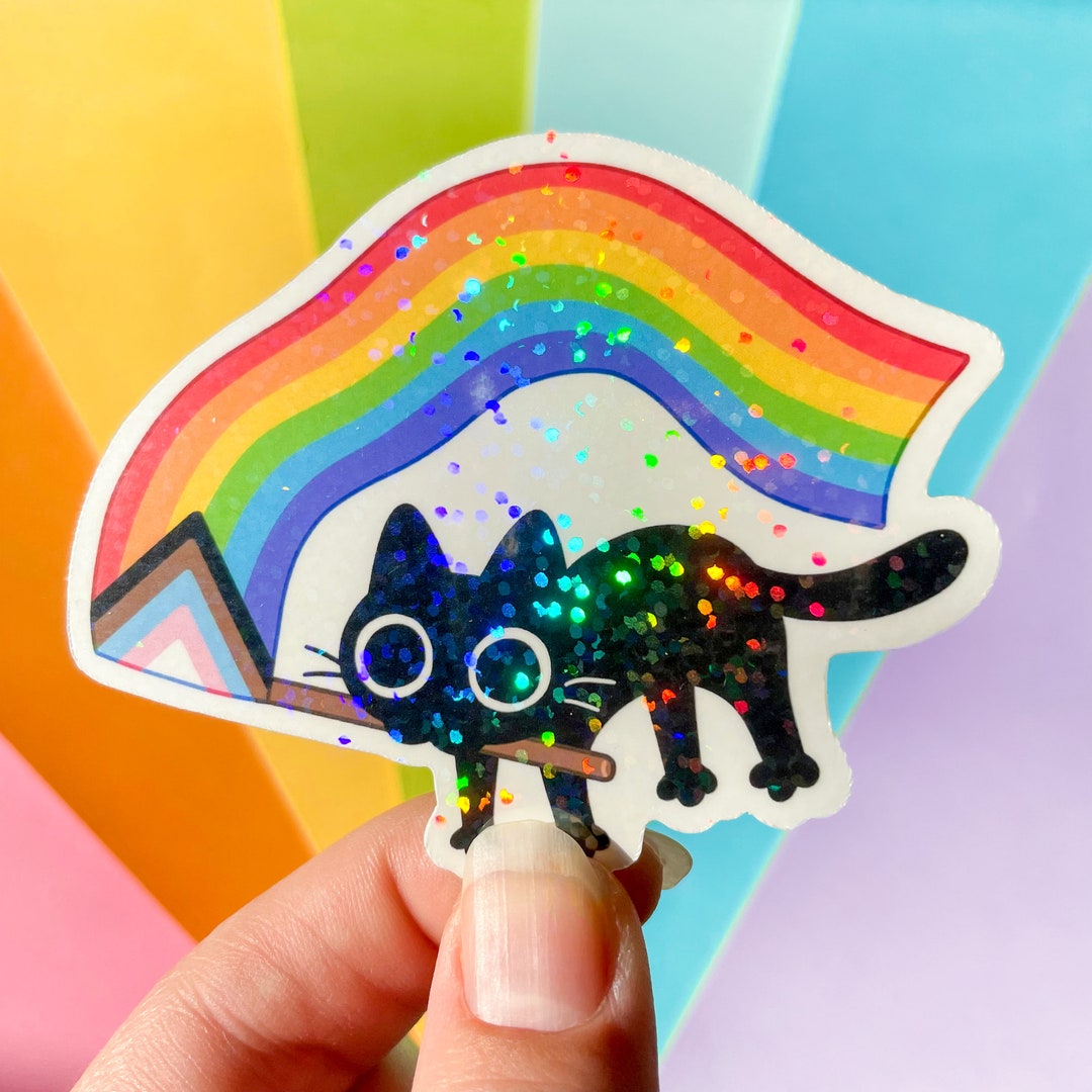 Pride Black Cat Sticker Cute Pride Flag Kitty - Etsy